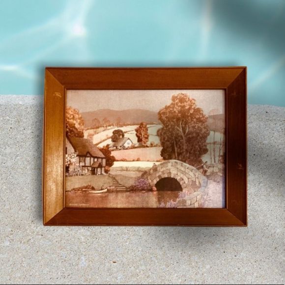 Vintage | Art | Vintage Foil Picture Print Ernest Uden Cottage Bridge ...